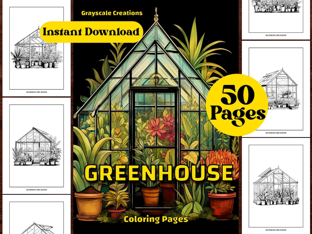 50 Greenhouse Coloring Page Book, Nature Botanical Flower Floral ...