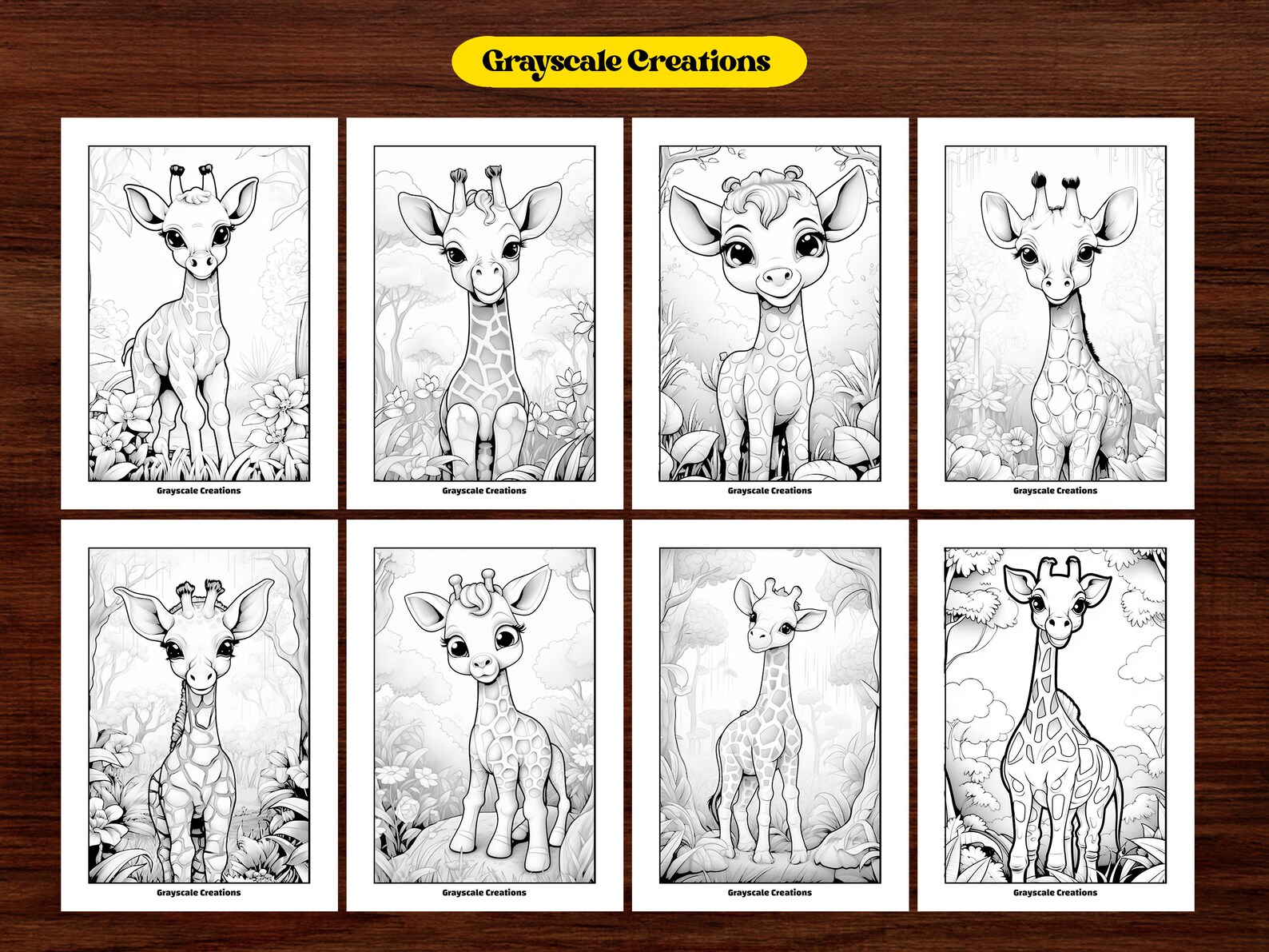 50 Cute Giraffe Coloring Page Book, Printable PDF Sheets, Instant ...