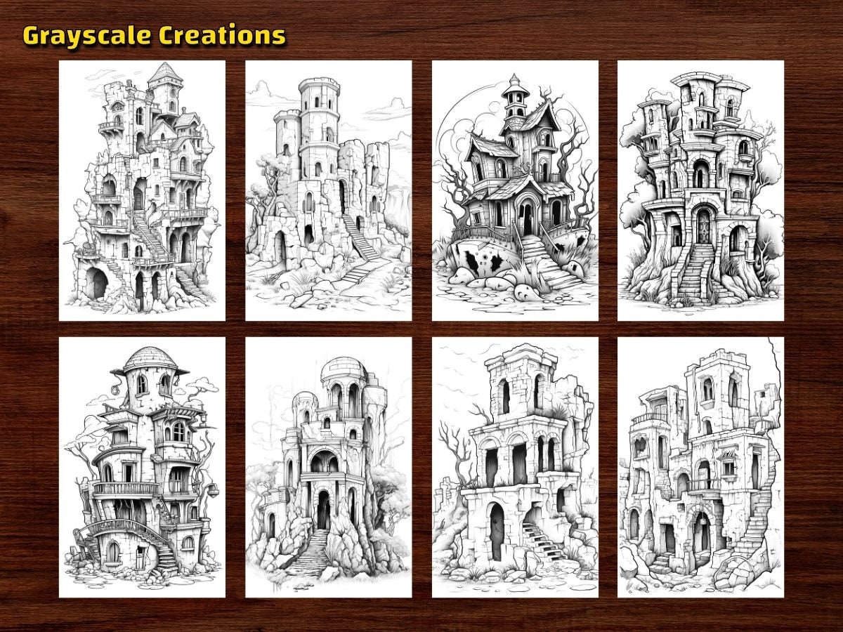 50 Mystical Ruins House Coloring Page Book Printable PDF - Etsy