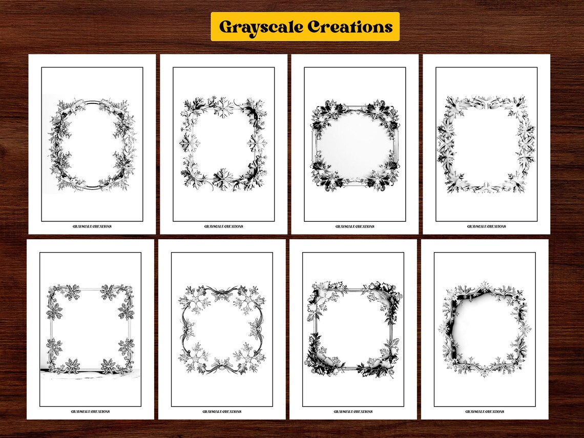 50 Snowflake Frame Coloring Page Book, Christmas Creature Xmas Winter ...