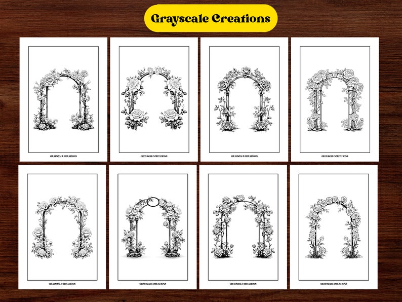 50 Arch Rose Coloring Page Book, Nature Botanical Flower Floral Bouquet ...