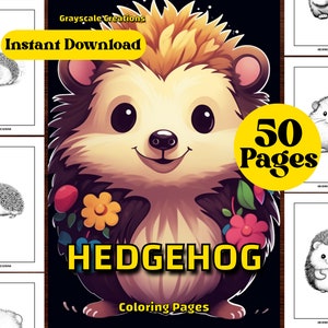 50 Hedgehog Animal Coloring Page Book, Woodland Wildlife Fantasy ...