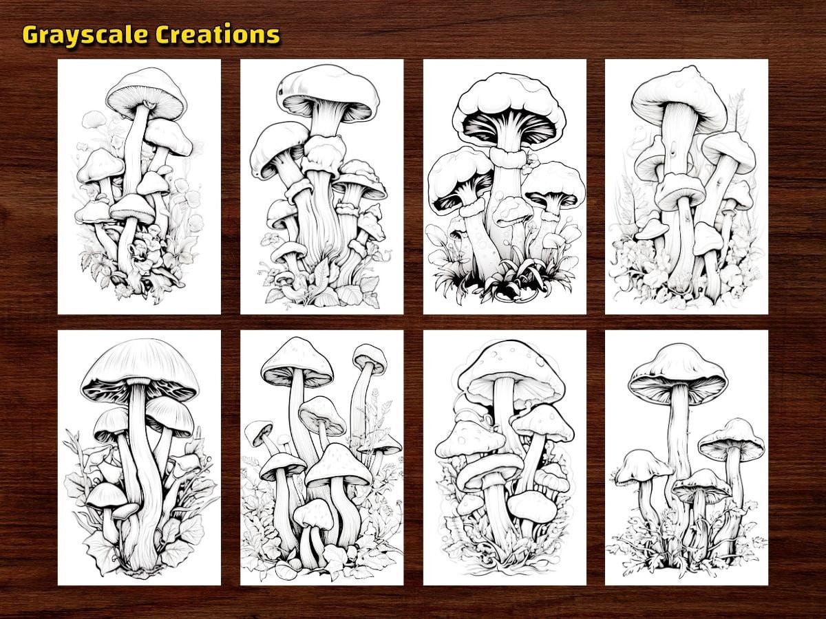 50 Magical Mushroom Coloring Page Book, Fungi Nature Botanical Floral ...