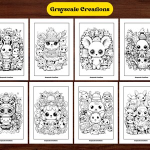 50 Animal Kawaii Cute Doodle Coloring Page Book, Printable PDF Sheet ...