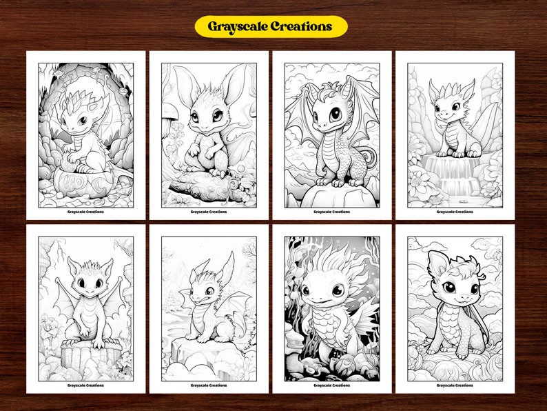 50 Cute Baby Dragon Coloring Page Book, Printable PDF Sheets, Instant ...