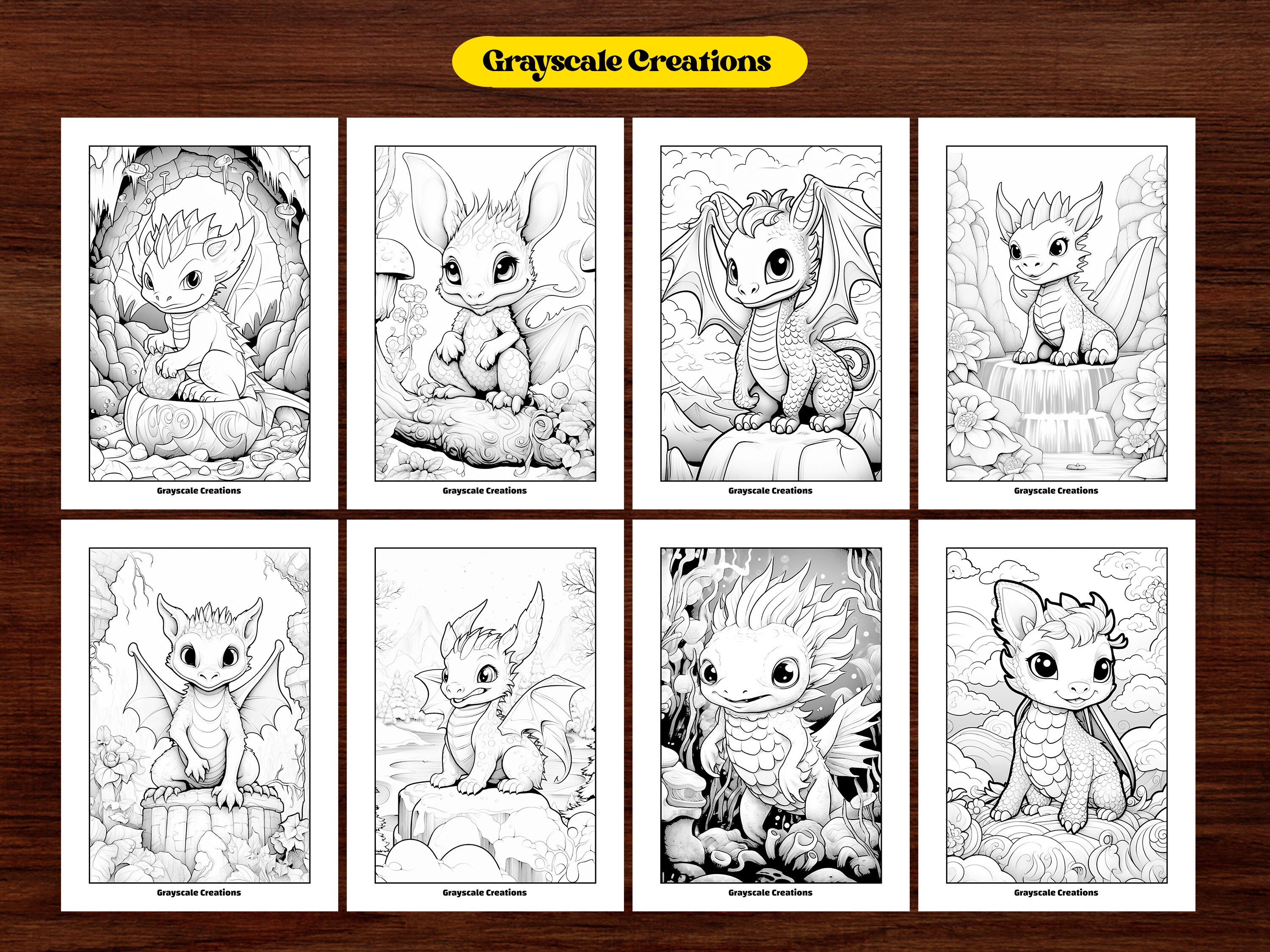 50 Cute Baby Dragon Coloring Page Book, Printable PDF Sheets, Instant ...