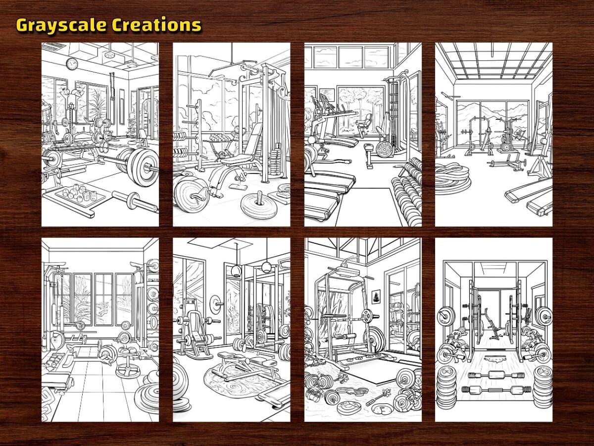 50 Gym Coloring Page Book, Printable PDF Sheets, Instant Download ...