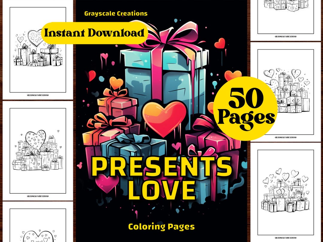 50 Presents Love Coloring Page Book, Love St Valentines Romance ...
