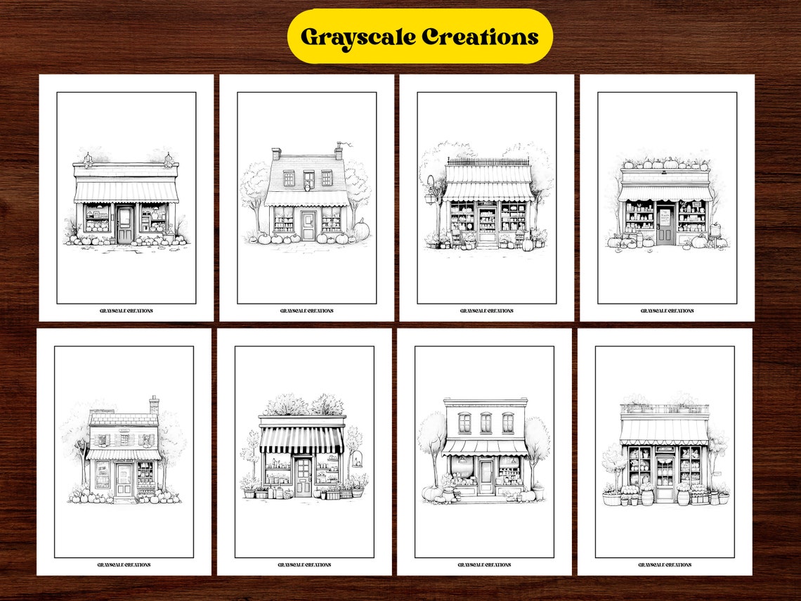 50 Storefront Fall Coloring Page Book, House Interior Design, Printable ...