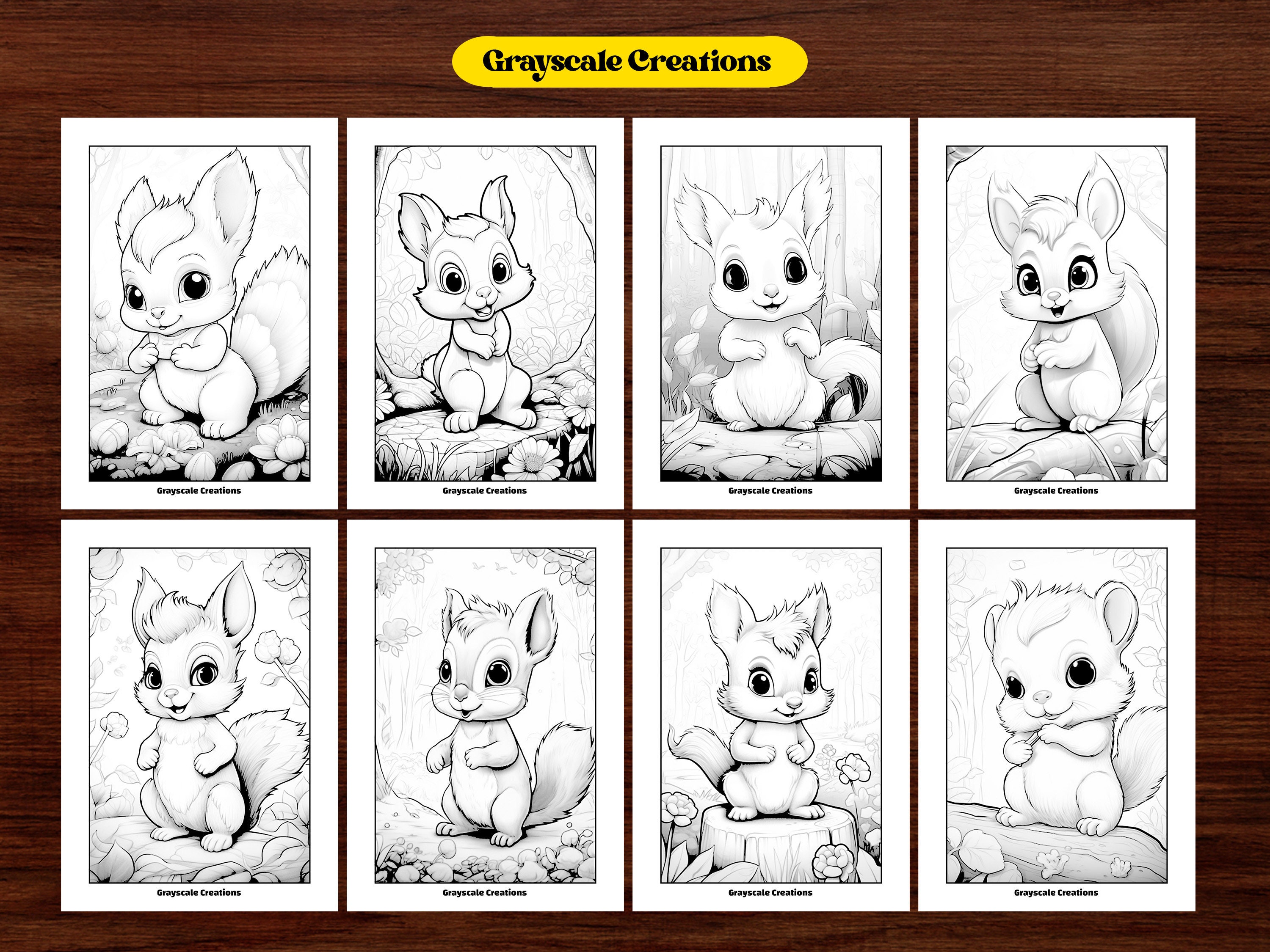50 Cute Squirrel Coloring Page Book, Printable PDF Sheets, Instant ...