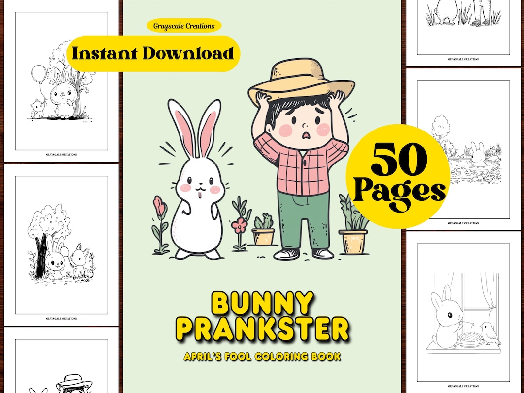 50 April Fools Bunny Prankster Coloring Page Book, Easter Activity ...