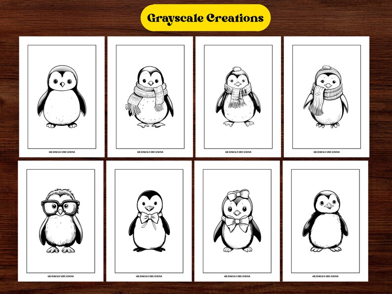 50 Penguin Animal Coloring Page Book, Woodland Wildlife Fantasy ...