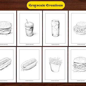 50 Fast Food Coloring Page Book, Food Beverage Drinks Culinary ...