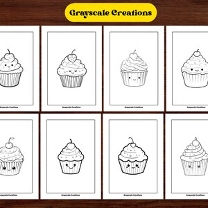 50 Cupcake Coloring Page Book, Sweet Cake Food Cute Kawaii Doodle ...