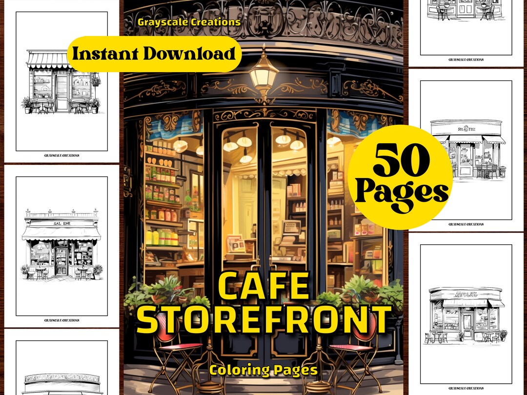 50 Cafe Storefront Coloring Page Book, Nature House Interior Design ...