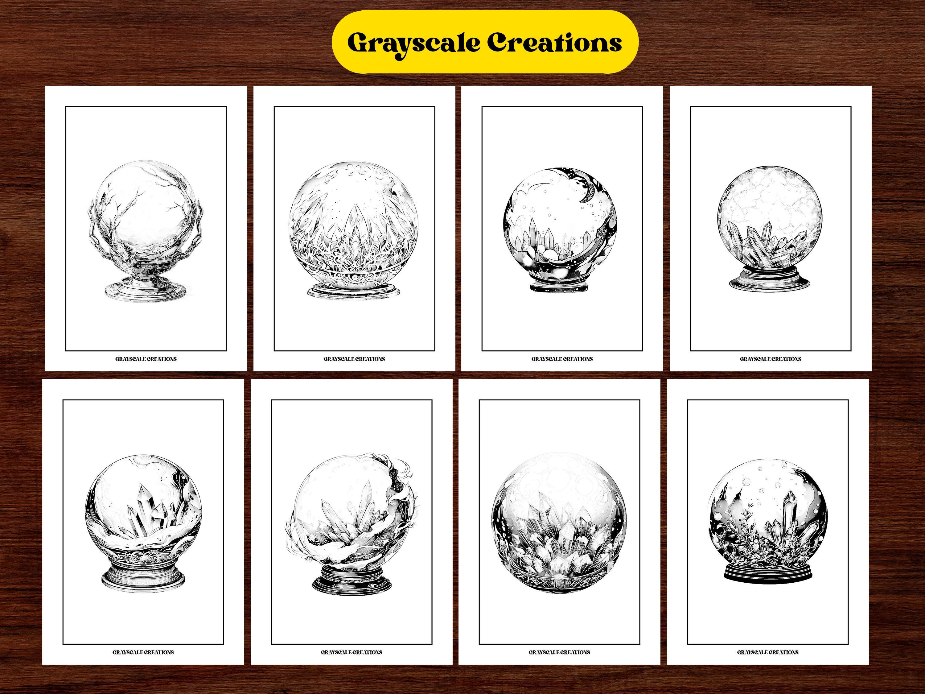 50 Crystal Ball Coloring Page Book, Halloween Cartoon Creepy, Printable ...