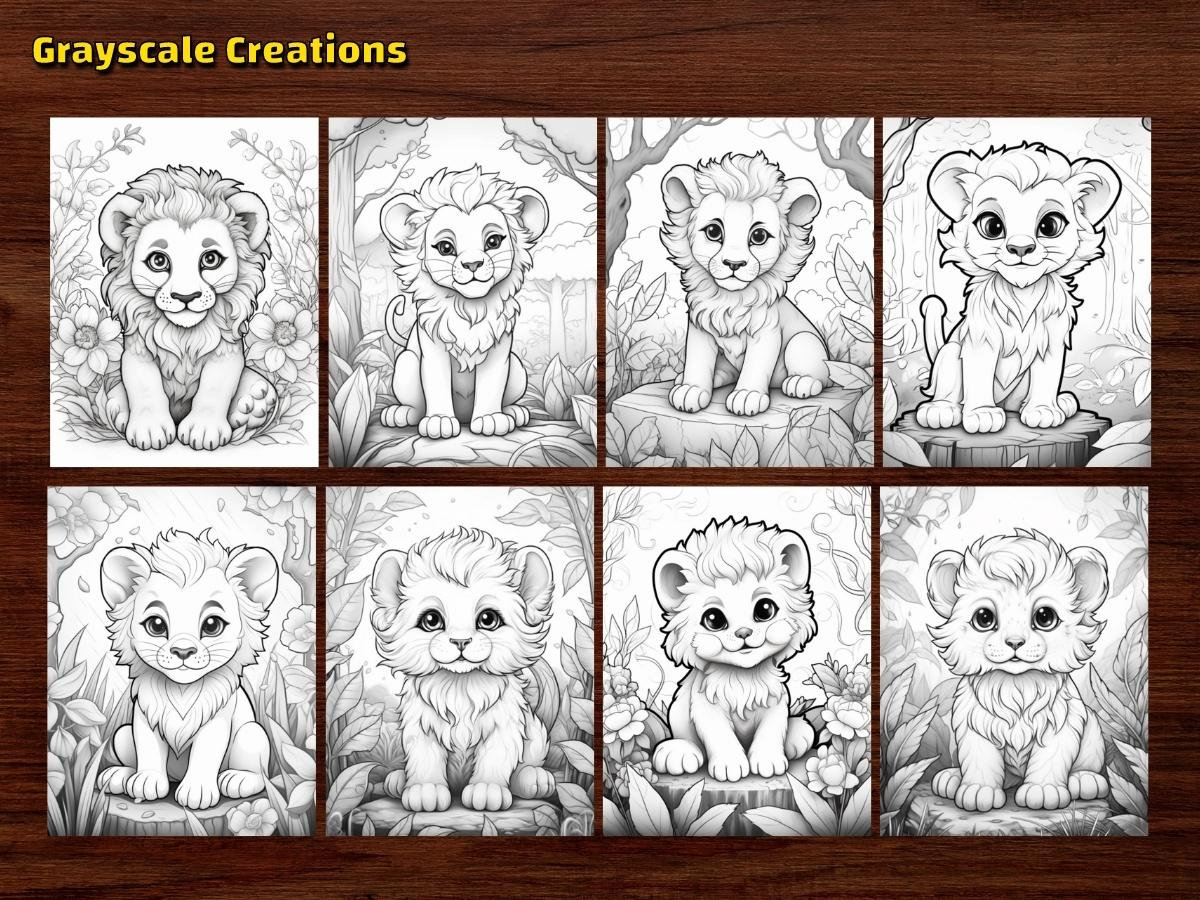 50 Cute Lion Coloring Page Book, Printable PDF Sheets, Instant Download ...
