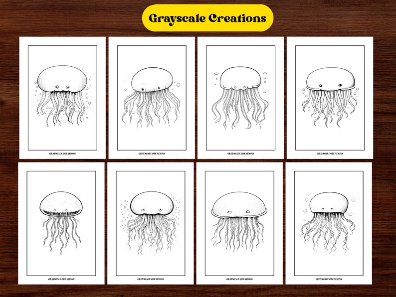 50 Jelly Fish Animal Coloring Page Book, Sea Life Ocean Fantasy ...