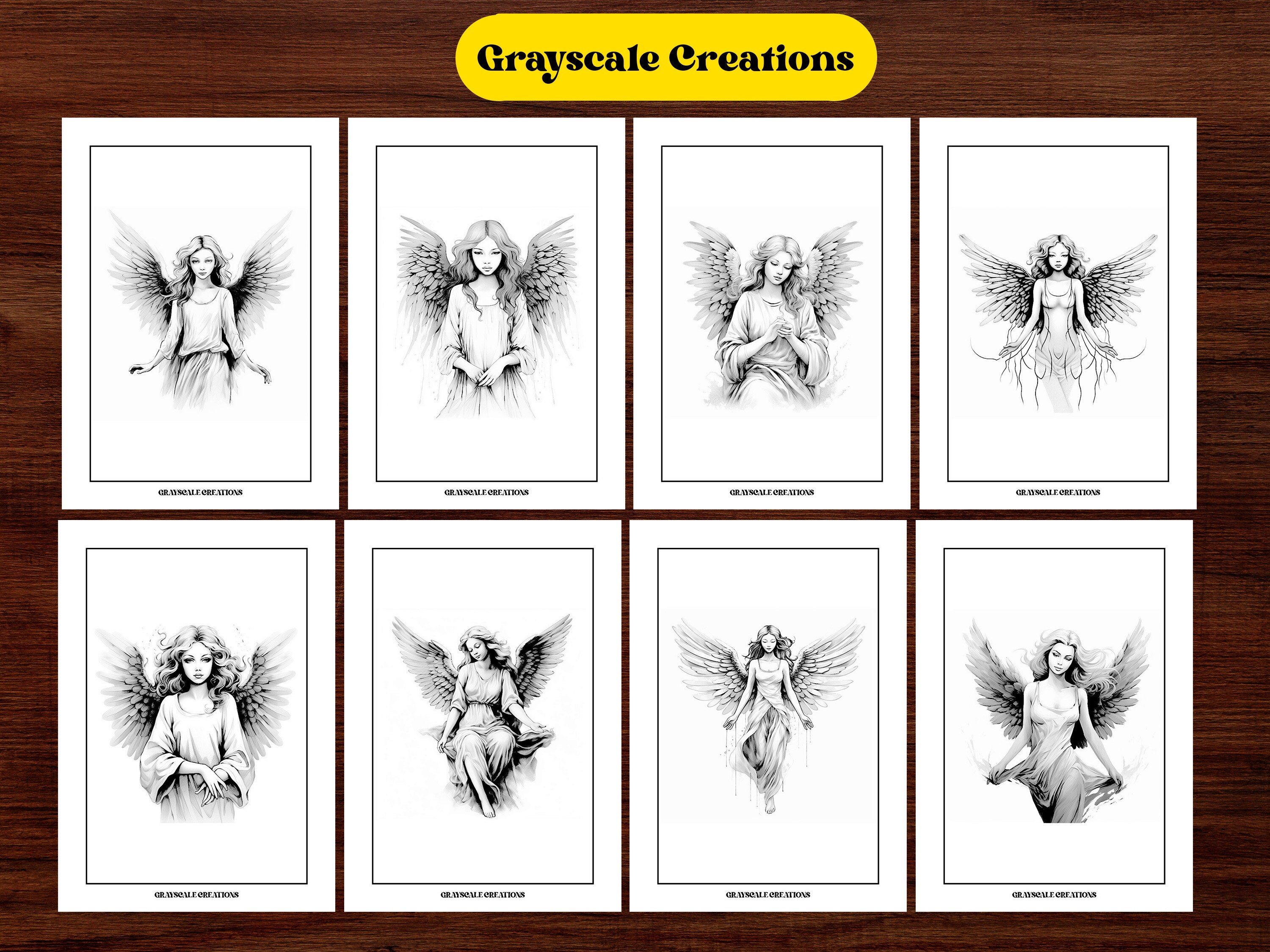50 Angel Coloring Page Book, Fantasy Enchanted Creatures, Birthday ...