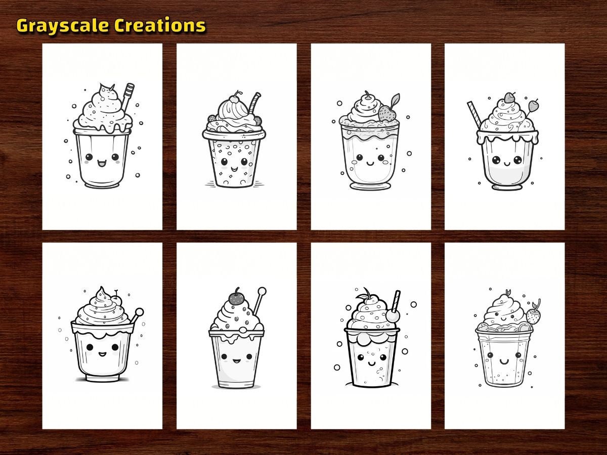 50 Milkshake Coloring Page Book Beverage Food Cute Kawaii - Etsy