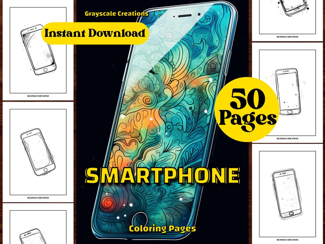 50 Smartphone Coloring Page Book, Object Motor Nature Car Vintage ...