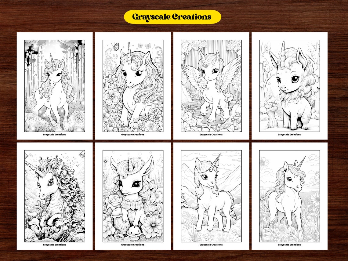 50 Cute Baby Unicorn Coloring Page Book, Printable PDF Sheets, Instant ...