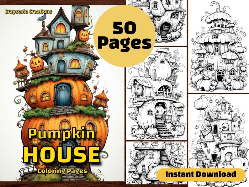 50 Pumpkin House Coloring Page Book Printable PDF Sheets - Etsy