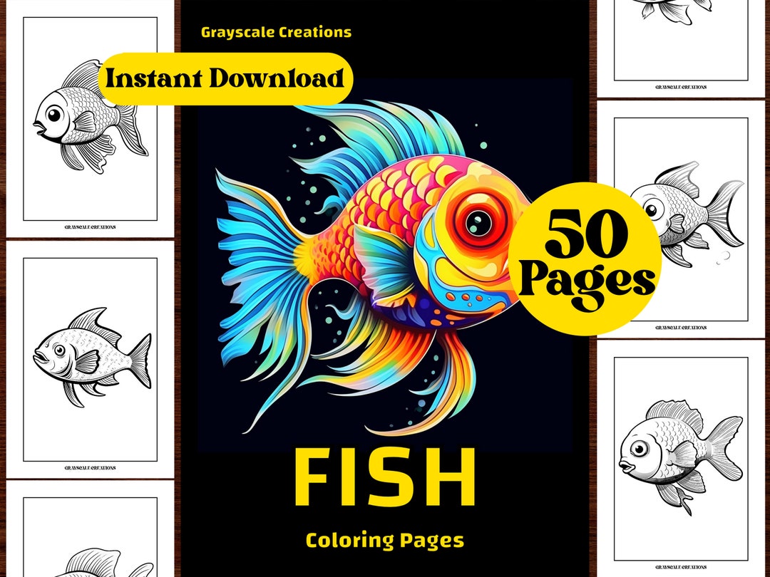 50 Fish Animal Coloring Page Book, Sea Life Ocean Fantasy, Birthday ...