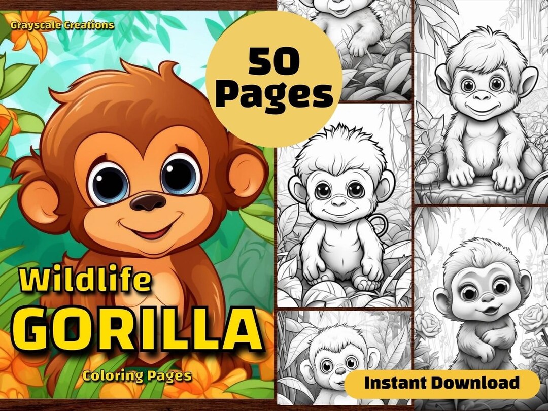 50 Cute Gorilla Coloring Page Book Printable PDF Sheets - Etsy