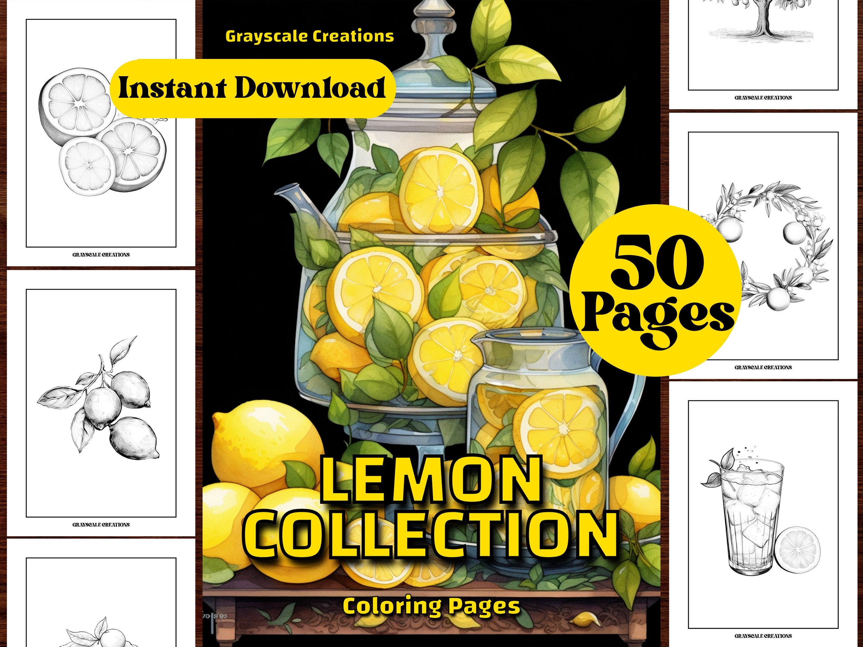 50 Lemon Collection Coloring Page Book, Food Drinks Culinary, Printable ...