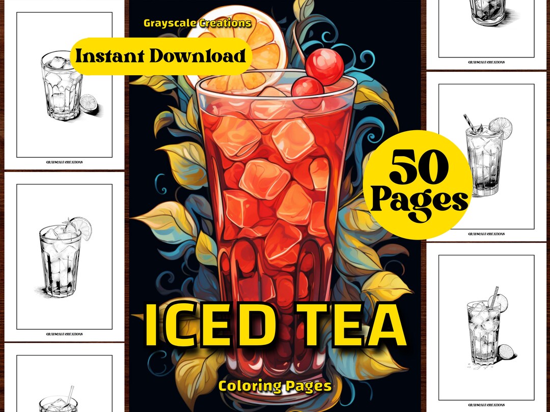 50 Iced Tea Coloring Page Book, Food Beverage Drinks Culinary ...