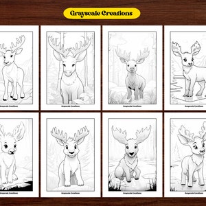 50 Cute Moose Coloring Page Book, Printable PDF Sheets, Instant ...