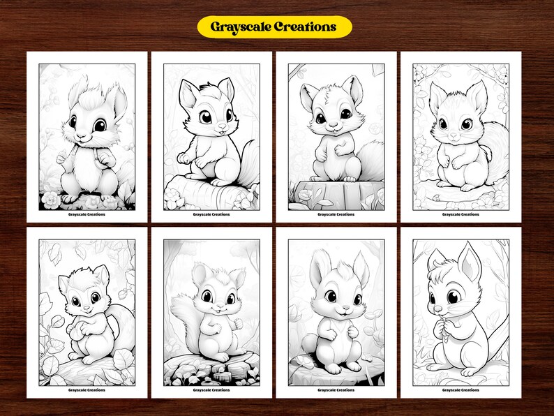50 Cute Squirrel Coloring Page Book, Printable PDF Sheets, Instant ...
