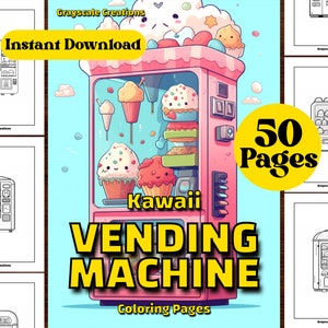 50 Vending Machine Coloring Page Book, Food Cute Kawaii Doodle ...
