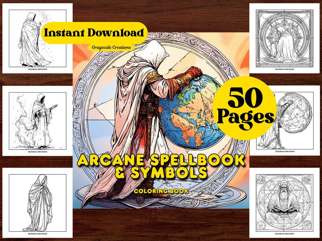 50 Arcane Spellbooks and Symbols Fantasy Realistic Coloring Page Book ...