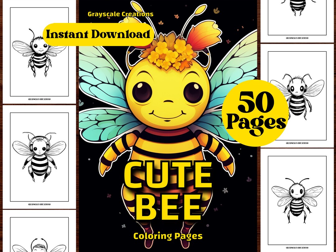 50 Cute Bee Animal Coloring Page Book, Woodland Wildlife Fantasy ...