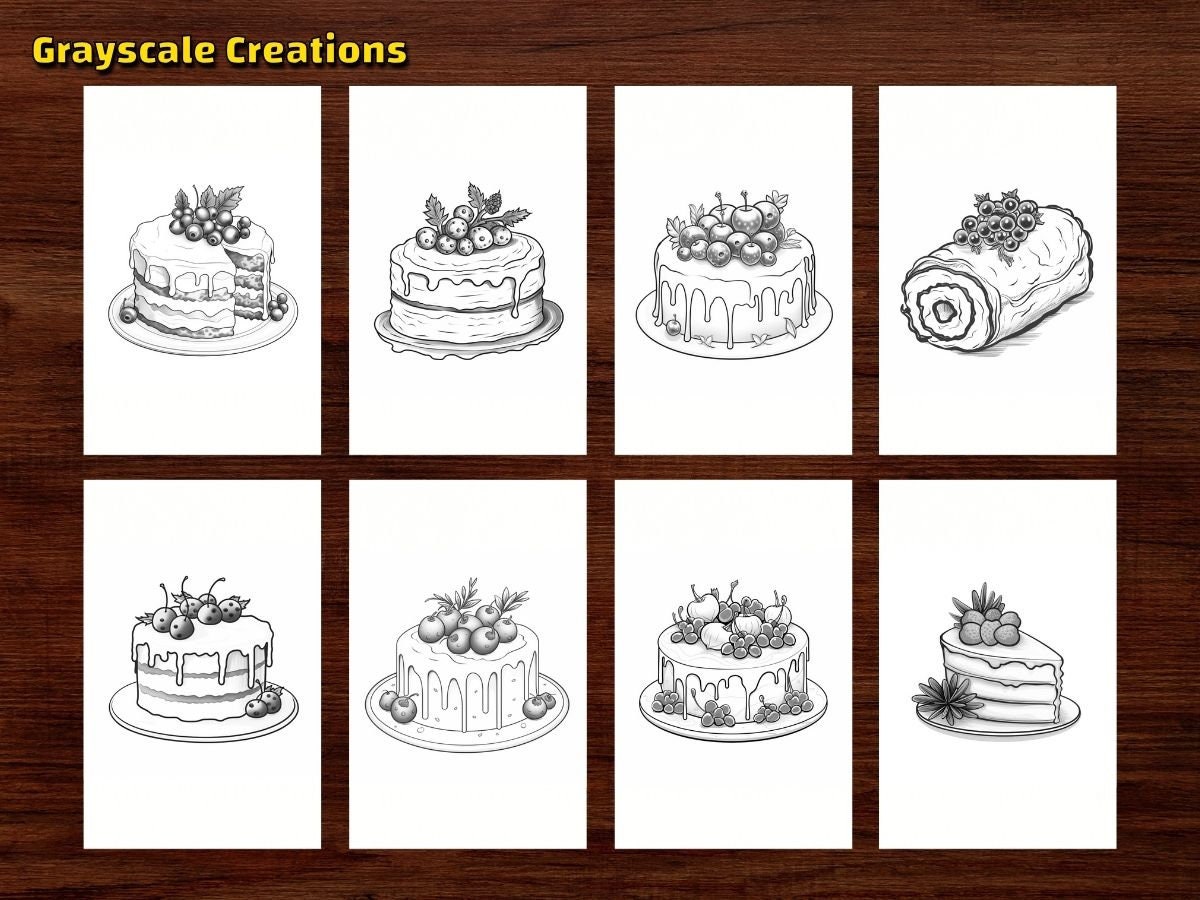 50 Christmas Cake Coloring Page Book, Sweats Treat Macaroon Fruitcake ...