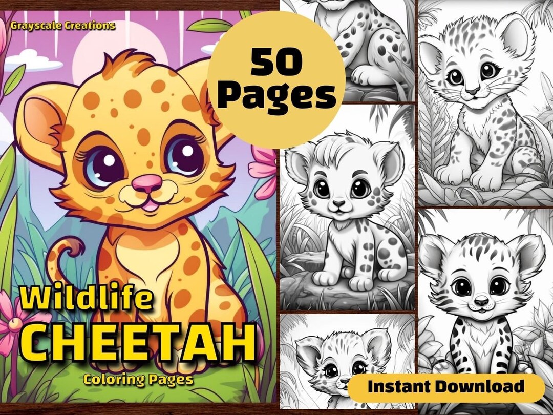 50 Cute Cheetah Coloring Page Book Printable PDF Sheets - Etsy