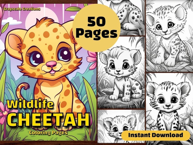 50 Cute Cheetah Coloring Page Book Printable PDF Sheets - Etsy