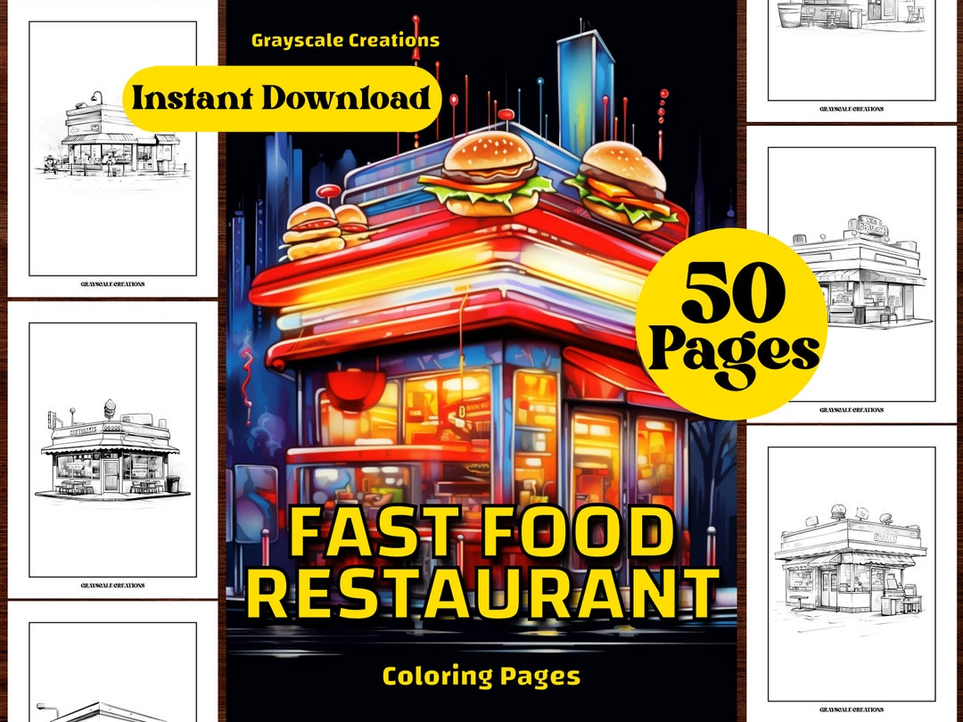 50 Fast Food Restaurant Coloring Page Book, House Interior Design ...
