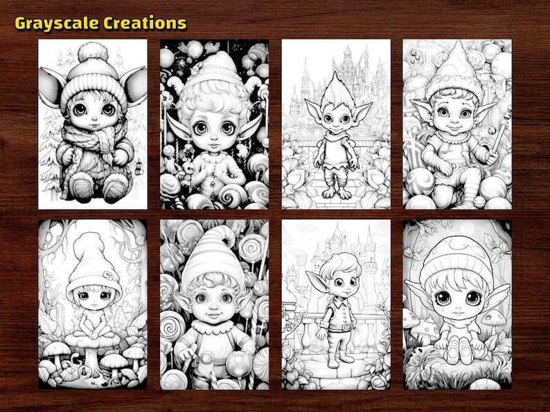50 Cute Baby Elf Coloring Page Book, Printable PDF Sheet, Instant ...