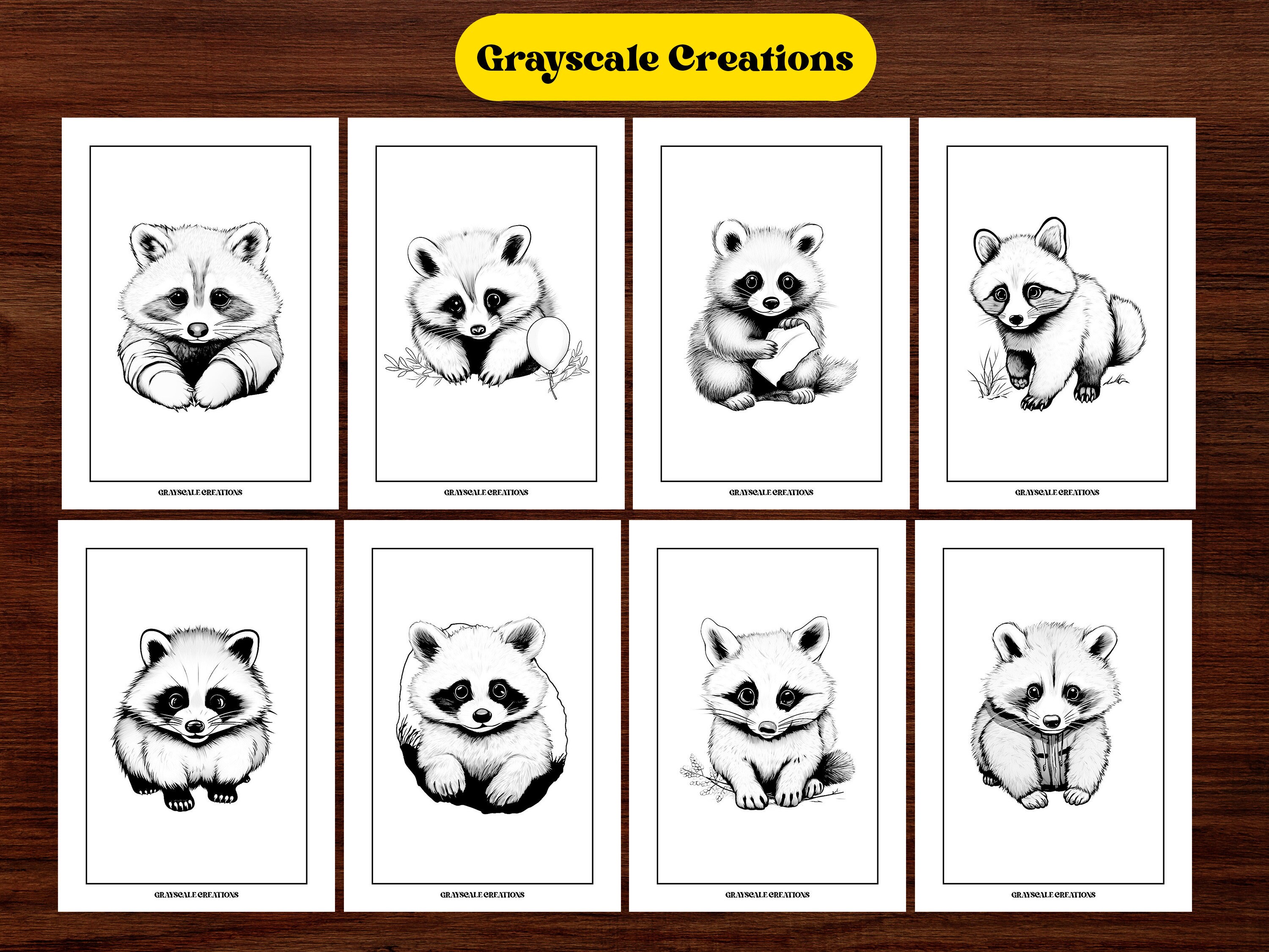 50 Raccoon Animal Coloring Page Book, Woodland Wildlife Fantasy ...
