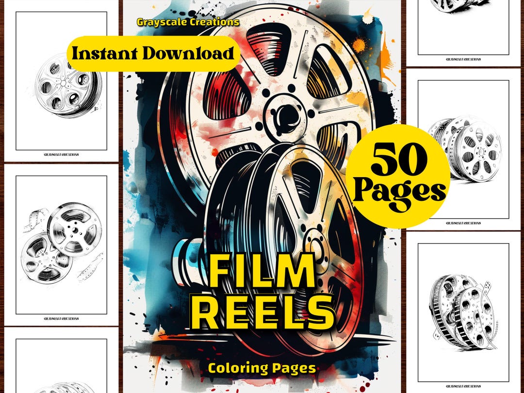 50 Film Reel Coloring Page Book, Object Motor Nature Car Vintage ...