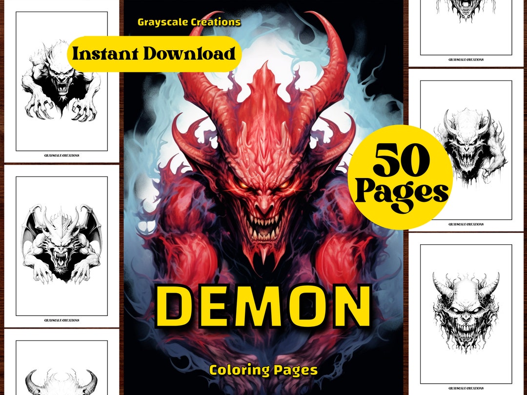 50 Demon Coloring Page Book, Fantasy Enchanted Creatures, Birthday ...