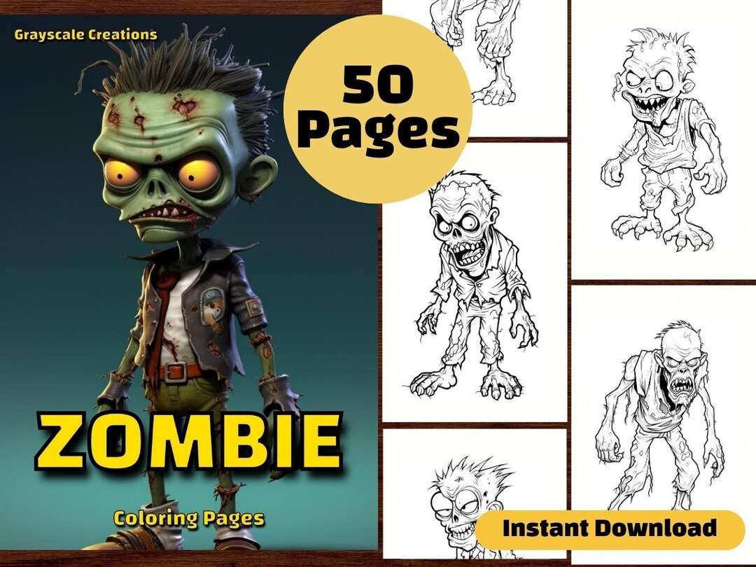 50 Zombie Coloring Page Book, Halloween Cartoon Chibi Terror Horror ...