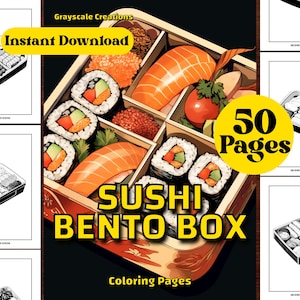 50 Sushi Bento Box Coloring Page Book, Food Beverage Drink Culinary ...