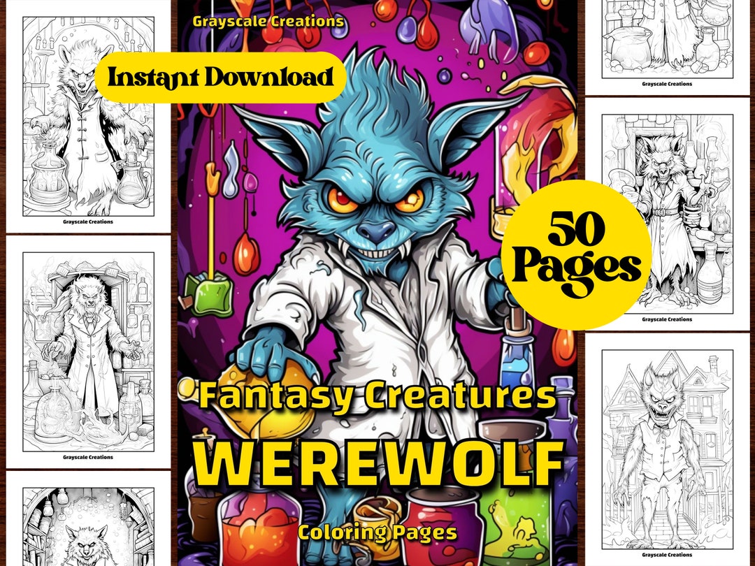 50 Scary Werewolf Coloring Page Book, Printable PDF Sheets, Instant ...