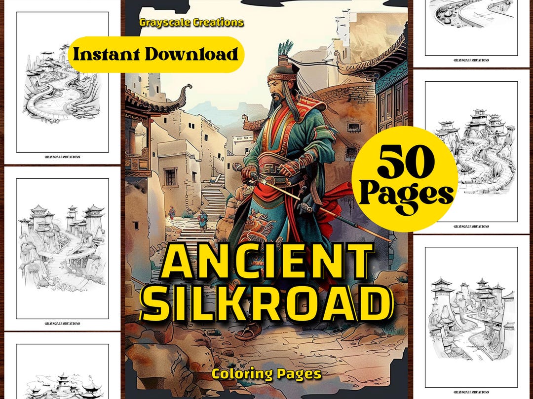 50 Ancient Silk Road Coloring Page Book, Nature House Interior ...