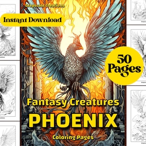 50 Phoenix Coloring Page Book, Printable PDF Sheets, Instant Download ...