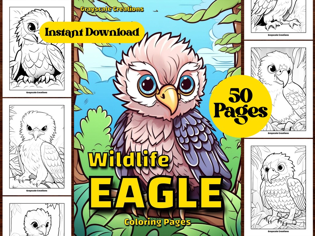 50 Cute Eagle Coloring Page Book, Printable PDF Sheets, Instant ...